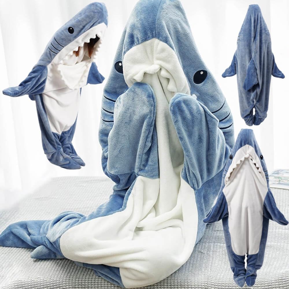 Shark Blanket Hoodie Kid, Wearable Shark Blanket, Shark Sleeping Bag, Soft Cozy Warm Flannel Hoodie, Shark Blanket Onesie Kids(S)