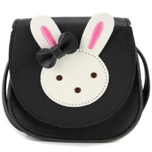 ondeam little rabbit ear bow crossbody purse,pu shoulder handbag for kids girls toddlers(black)