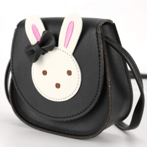 Ondeam Little Rabbit Ear Bow Crossbody Purse,PU Shoulder Handbag for Kids Girls Toddlers(Black)