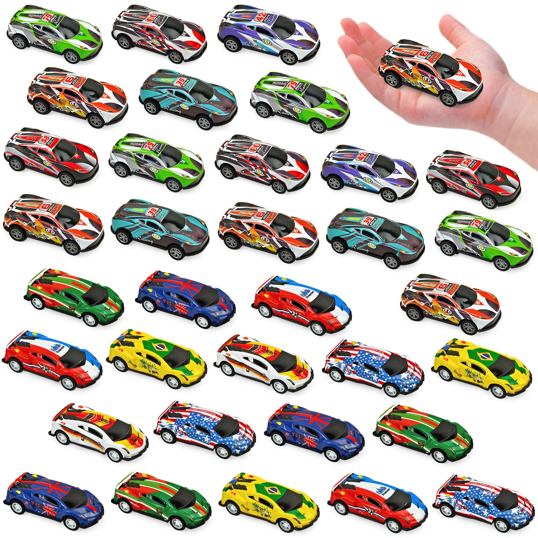 Vileafy 34 Cool Party Favors for Kids Goodie Bags Stuffers- Metal Pull Back Race Cars 3" for Kids Birthday Party Favors, and Carnival Prize for Toddlers 3-5 Years Old