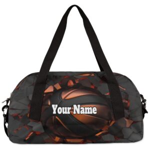 Custom Your Name Sports Ball Basketball Crash Personalized Text Gym Duffle Bag for Kids,Sports Bag for Teens Boys & Girls Small Waterproof Overnight Weekender Carry School Practice Travel Bag