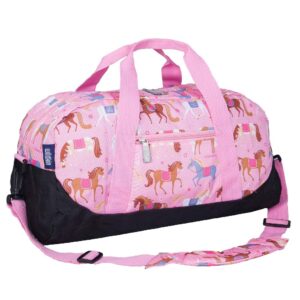 wildkin kids overnighter duffel bags for boys & girls, perfect for early elementary sleepovers duffel bag for kids, carry-on size & ideal for school practice or overnight travel bag (horses)