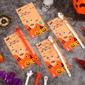 Hiboom 36 Sets Halloween Party Favors, 36 Halloween Stretchy Strings Sensory Fidget Toys with 36 Halloween Greeting Cards and Hemp Rope Stretchy Stress Relief Toys for Students Treat Bags Gift