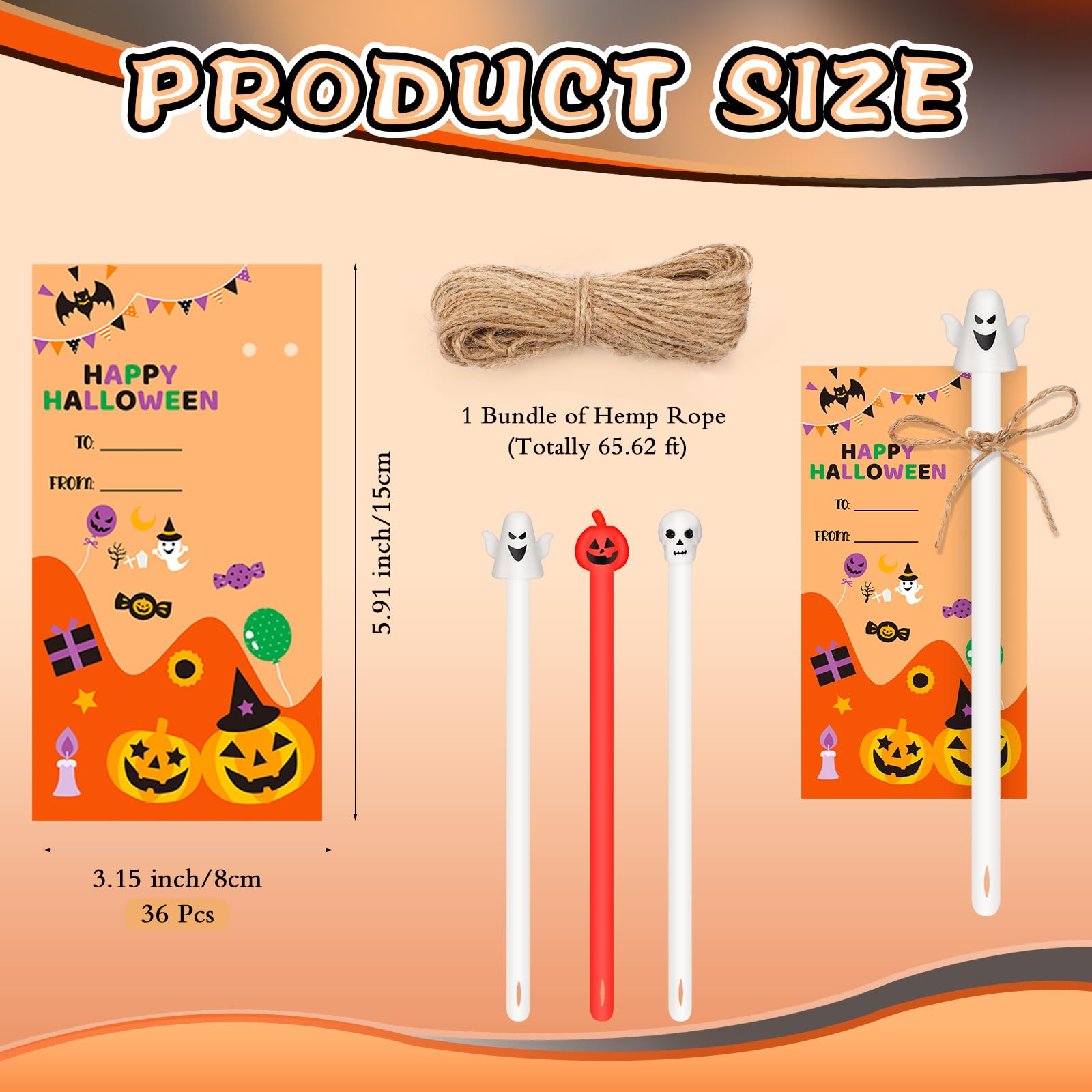 Hiboom 36 Sets Halloween Party Favors, 36 Halloween Stretchy Strings Sensory Fidget Toys with 36 Halloween Greeting Cards and Hemp Rope Stretchy Stress Relief Toys for Students Treat Bags Gift