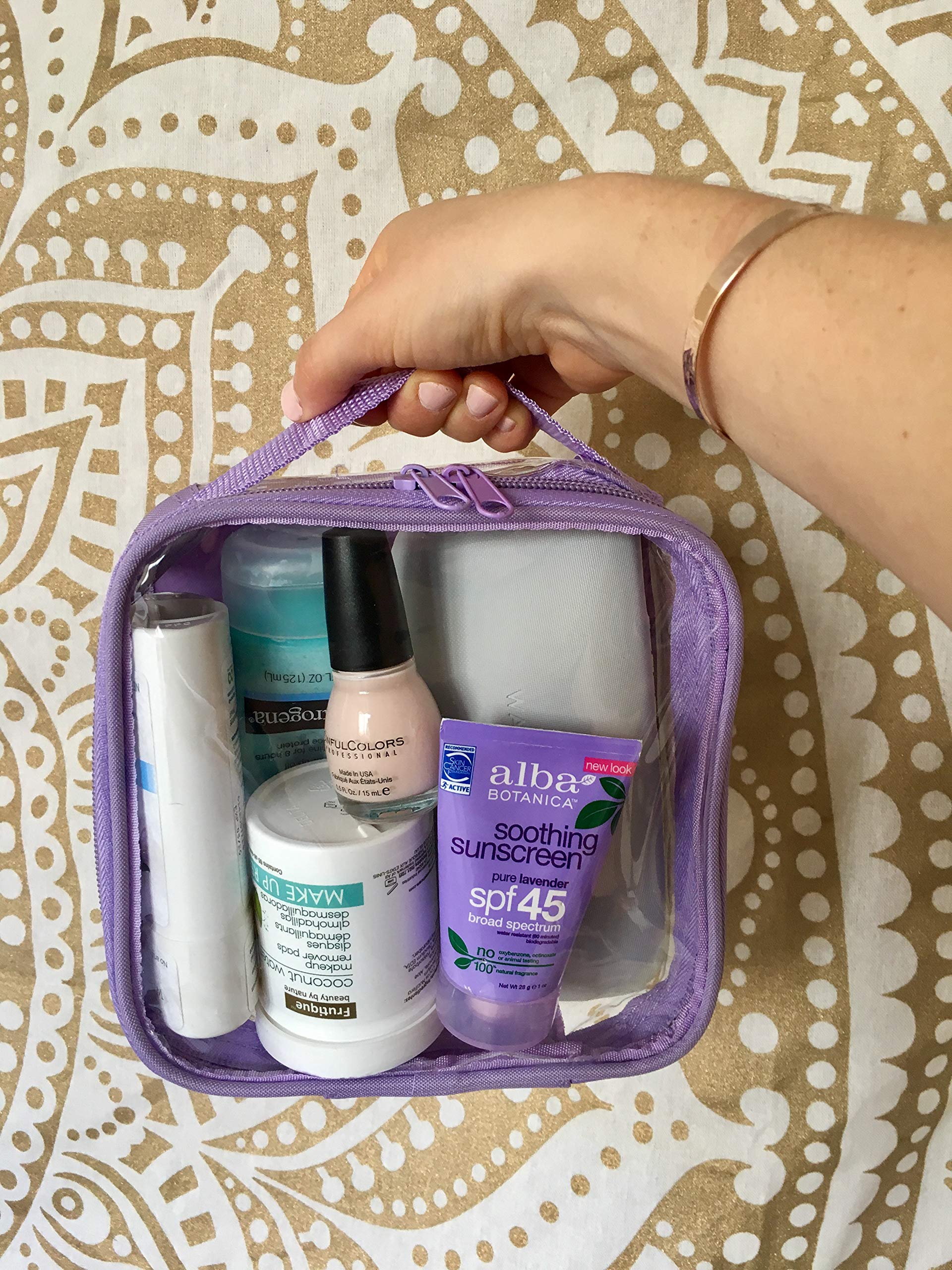 EzPacking Clear TSA Approved 3-1-1 Travel Toiletry Bag for Carry On/Quart Size Transparent Liquids Pouch for Airport Security/Reusable See Through Vinyl & PVC Plastic Organizer Men Women (Lilac)