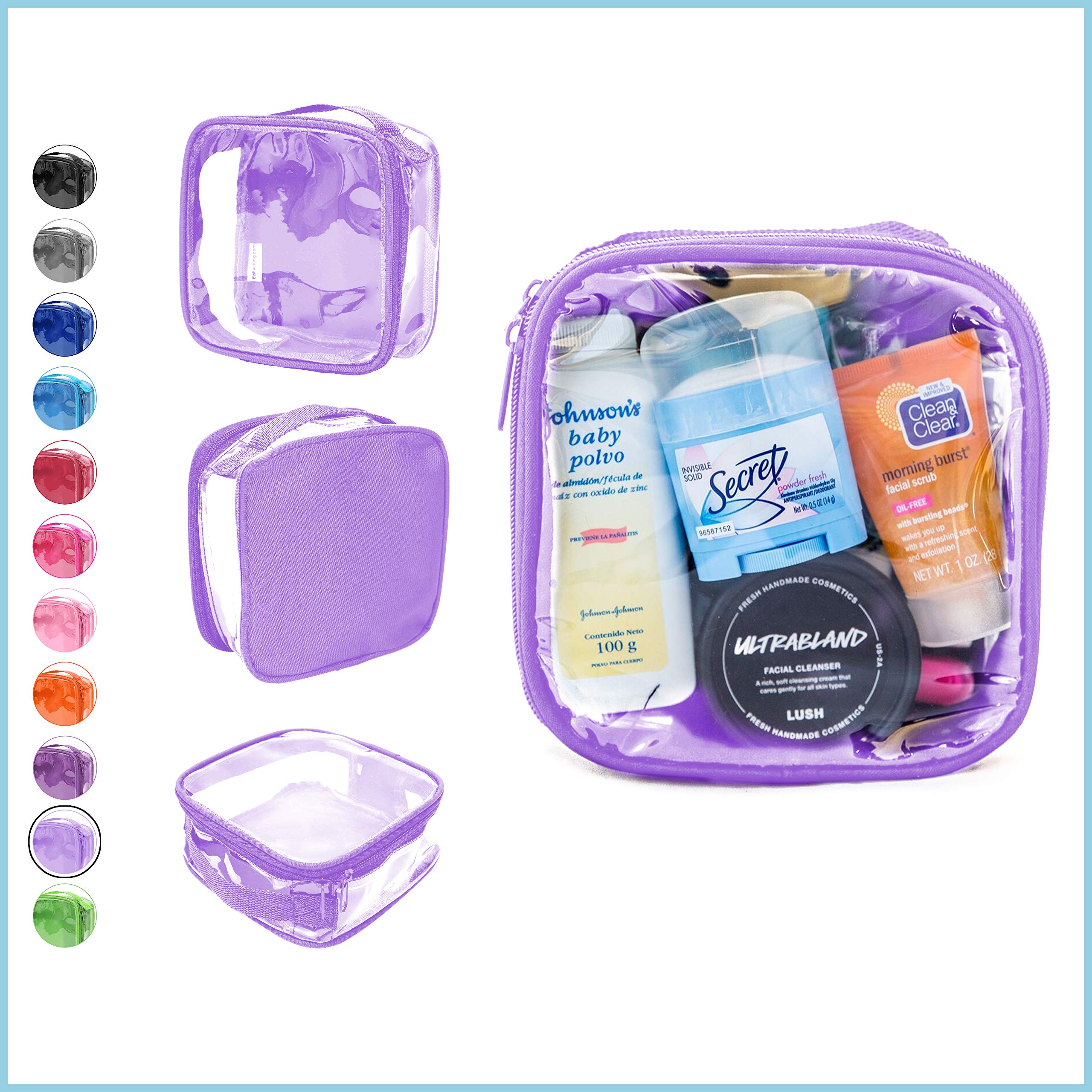 EzPacking Clear TSA Approved 3-1-1 Travel Toiletry Bag for Carry On/Quart Size Transparent Liquids Pouch for Airport Security/Reusable See Through Vinyl & PVC Plastic Organizer Men Women (Lilac)