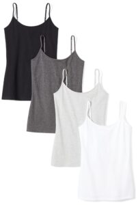 amazon essentials women's slim-fit camisole, pack of 4, black/charcoal heather/light grey heather/white, medium