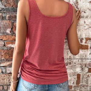 SweatyRocks Women's Scoop Neck Half Button Tank Top Casual Sleeveless Drawstring Tie Side Tops Rusty Rose S