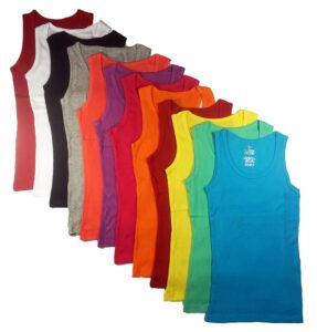 studio 3 12 pieces pack women's ribbed 100% cotton tank tops-assorted color, muscle tank top, x-large