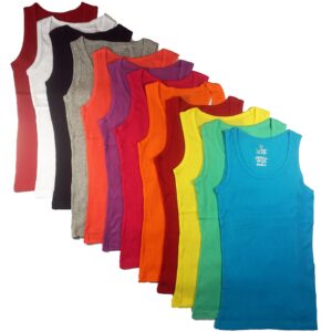 Studio 3 12 Pieces Pack Women's Ribbed 100% Cotton Tank Tops-Assorted Color, Muscle Tank Top, X-Large