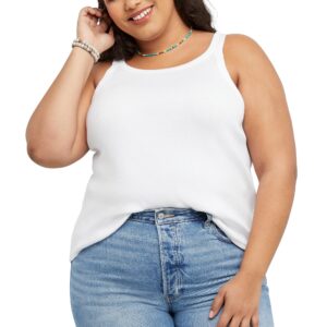 hanes originals racerback top, cotton ribbed tank, women's sleeveless shirt, available in plus, white