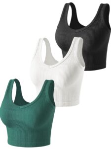 3 pieces womens tank tops cute sexy going out ribbed summer tops black white crop tops for women(s055m-heibailv)