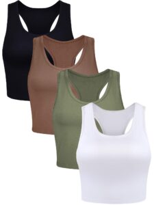 boao 4 pieces basic crop tank tops sleeveless racerback crop top for women (black, white, army green, coffee, small)