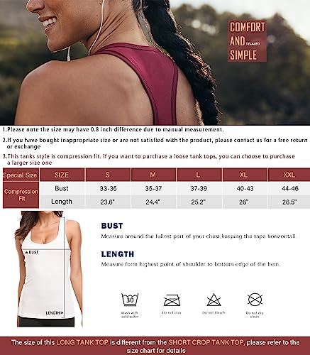 TELALEO 5-Pack Women's Workout Tank Tops, Athletic Racerback, Compression Dry Fit - Black/Grey/White/Red/Pink M