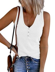 merokeety women's 2024 casual tank tops summer solid color ribbed sleeveless basic shirts, white, m