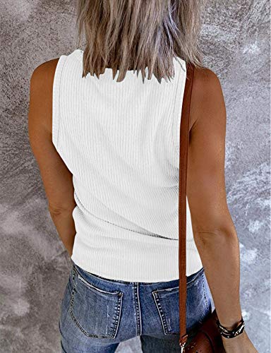 MEROKEETY Women's 2024 Casual Tank Tops Summer Solid Color Ribbed Sleeveless Basic Shirts, White, M