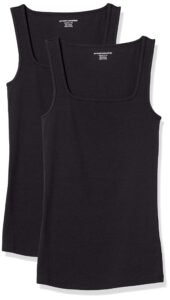 amazon essentials women's slim fit square neck tank, pack of 2, black, medium