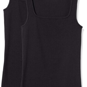 Amazon Essentials Women's Slim Fit Square Neck Tank, Pack of 2, Black, Medium