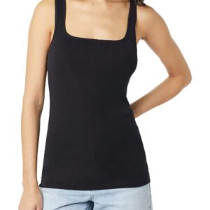 Amazon Essentials Women's Slim Fit Square Neck Tank, Pack of 2, Black, Medium