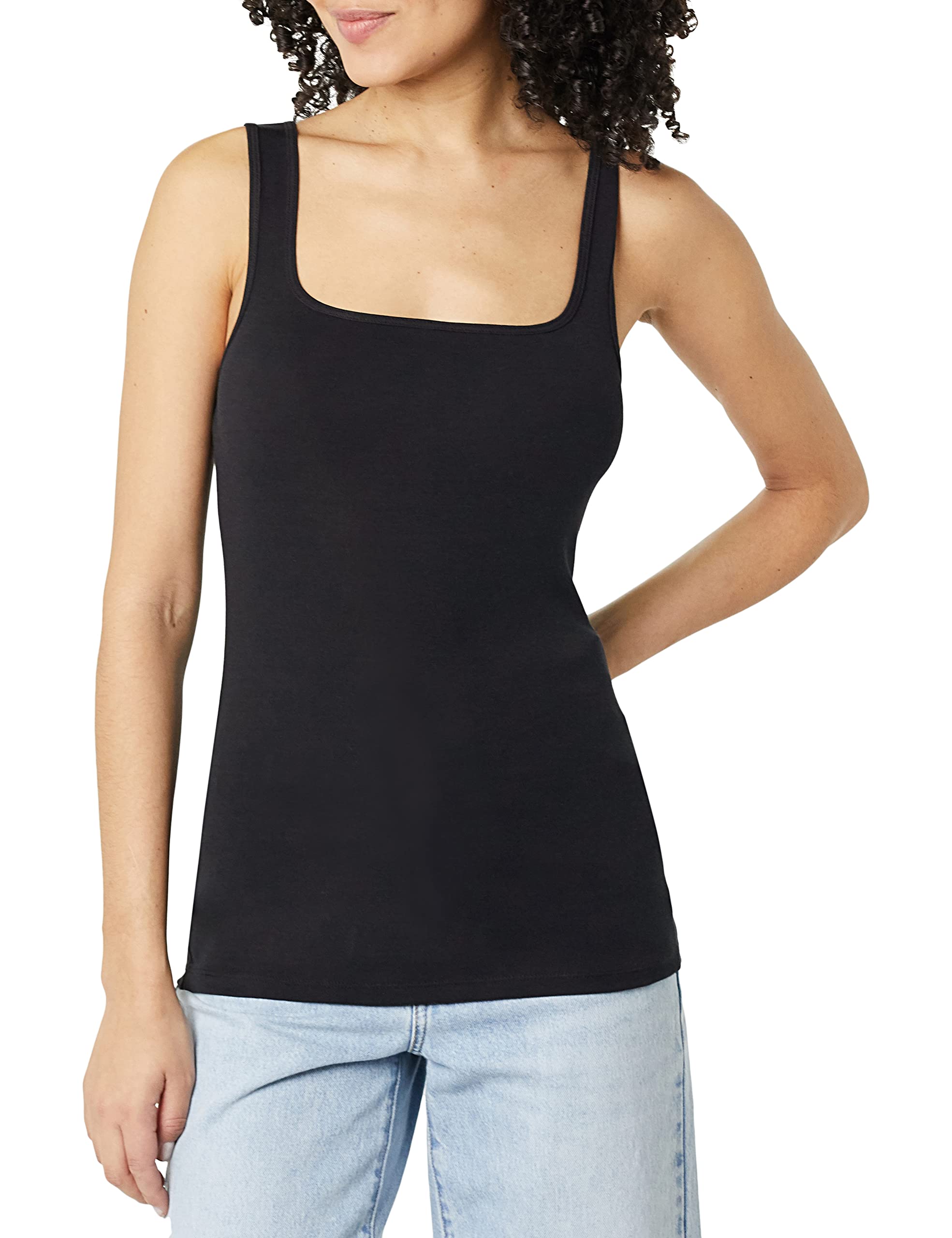 Amazon Essentials Women's Slim Fit Square Neck Tank, Pack of 2, Black, Medium