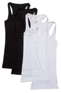 zenana outfitters 4 pack womens basic ribbed racerback tank top white/white/black/black m