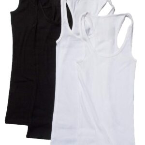 Zenana Outfitters 4 Pack Womens Basic Ribbed Racerback Tank Top WHITE/WHITE/BLACK/BLACK M