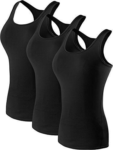 NELEUS Women's 3 Pack Compression Athletic Tank Top for Yoga Running,Black,EU XL,US L