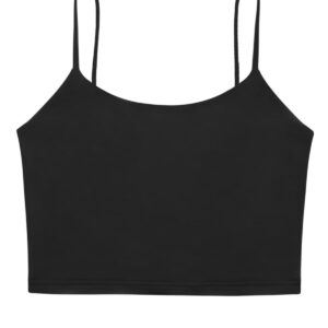 REORIA Women's Summer Sexy Sleeveless Adjustable Spaghetti Strap Cami Camisole Basic Fitted Seamless Yoga Cropped Tank Cute Crop Tops Black Medium