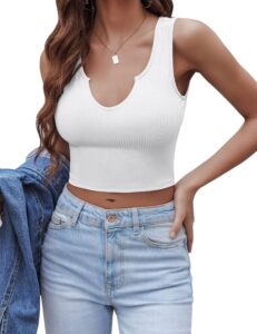 ekouaer women's crop tank tops v neck workout slim fitted crop top white