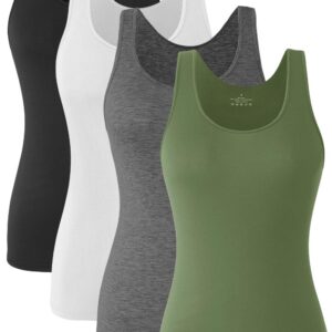 Orrpally Basic Tank Tops for Women Undershirts Tanks Top Lightweight Camis Tank Tops 4-Pack Black White Gray ArmyGreen L