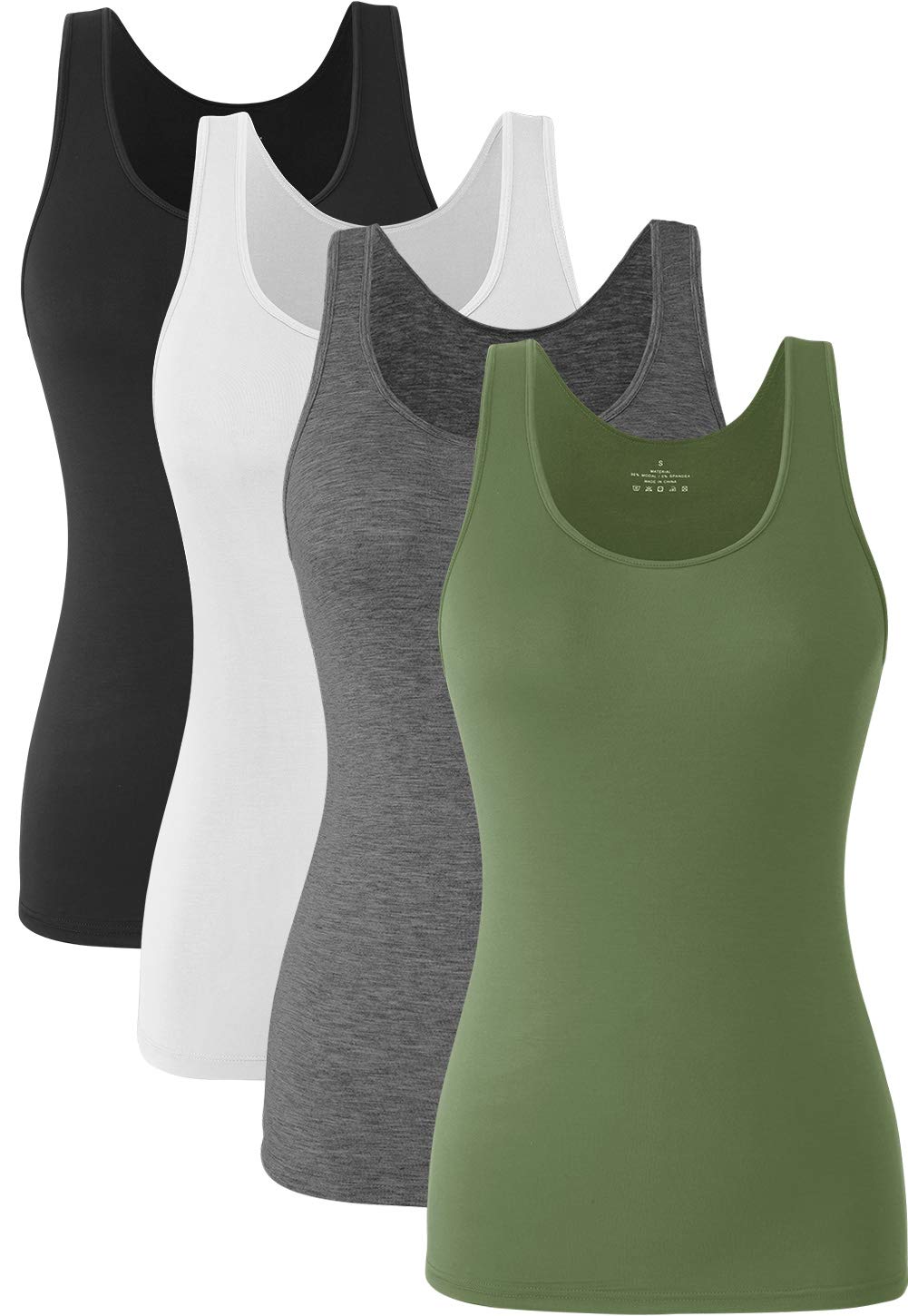 Orrpally Basic Tank Tops for Women Undershirts Tanks Top Lightweight Camis Tank Tops 4-Pack Black White Gray ArmyGreen L