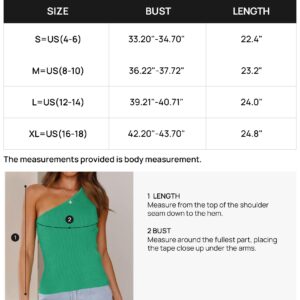 ZESICA Women's One Shoulder Tank Summer Sleeveless T Shirt Ribbed Knit Slim Fit Sexy Casual Basic Tee Tops,Green,Medium