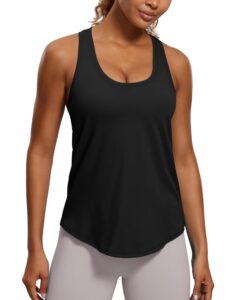 crz yoga womens pima cotton racerback workout tank tops scoop neck loose sleeveless tops athletic gym shirts black medium