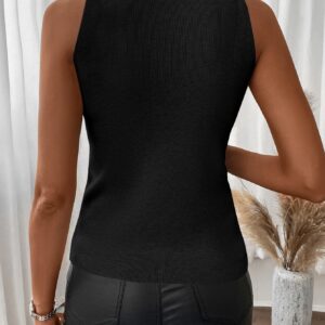 Verdusa Women's Casual Casual Solid Sleeveless Mock Neck Slim Fitted Knit Tank Top Black M