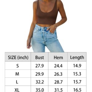 REORIA Women's Summer Sexy Casual Deep Scoop Neck Double Lined Adjustable Spaghetti Strap Cami Camisole Seamless Sleeveless Cropped Tank Top Cute Yoga Crop Tops Nude Small