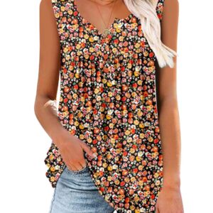 Tank Top for Women Yellow Red Floral Sleeveless Tops Floral Tops L