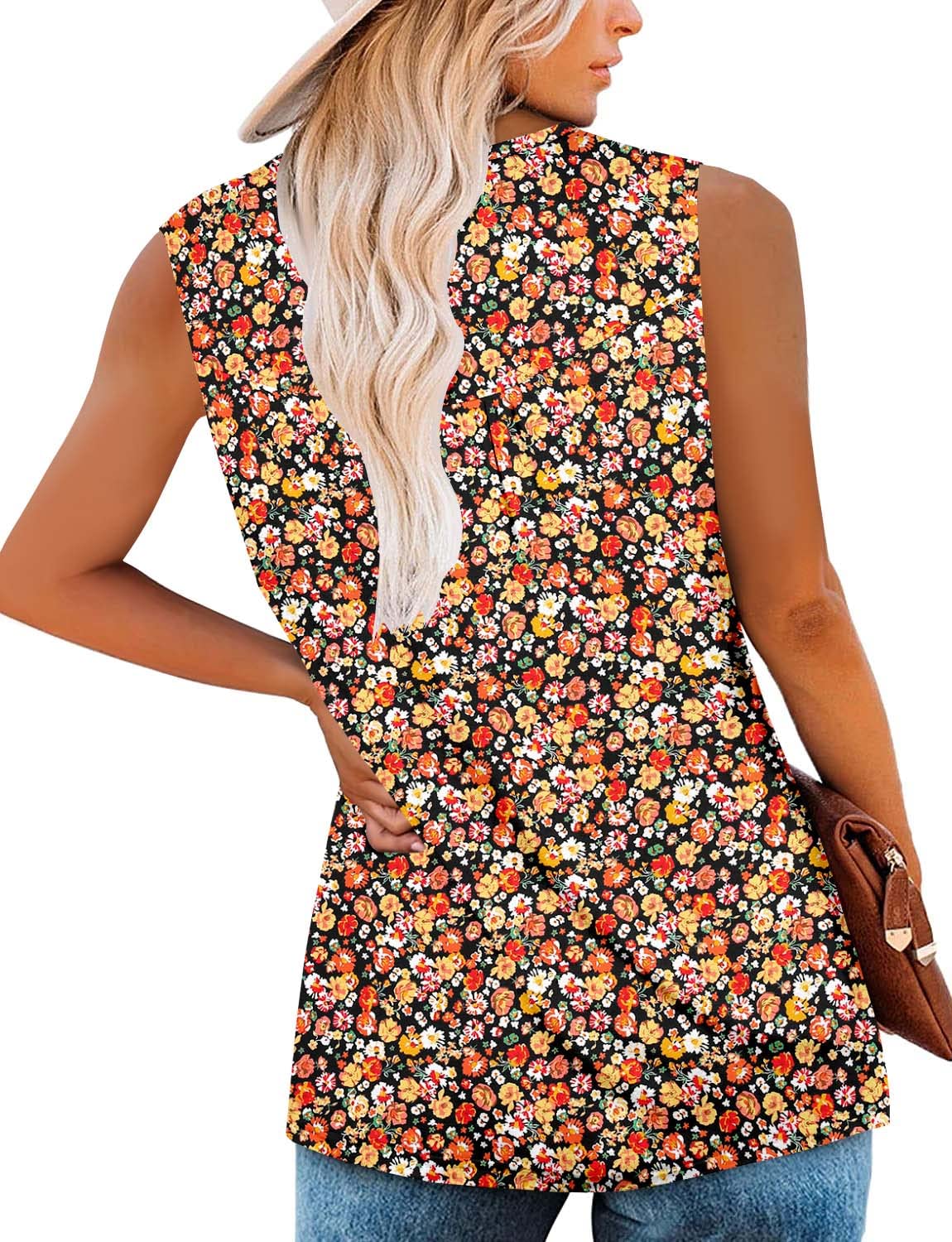 Tank Top for Women Yellow Red Floral Sleeveless Tops Floral Tops L