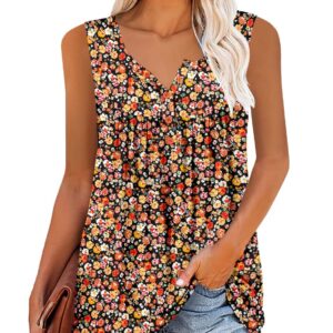 Tank Top for Women Yellow Red Floral Sleeveless Tops Floral Tops L