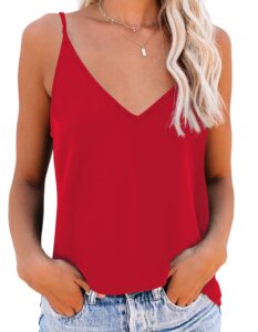 omsj women's spaghetti strap tank tops v neck sleeveless summer loose fit shirts(l, red)