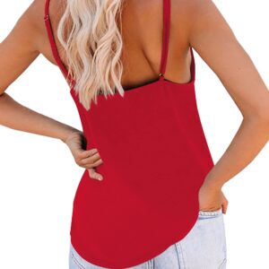 OMSJ Women's Spaghetti Strap Tank Tops V Neck Sleeveless Summer Loose Fit Shirts(L, Red)