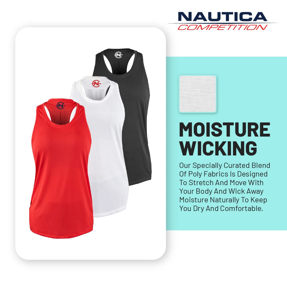 Nautica 3 Pack Mesh Workout Tank Tops for Women Active Athletic Gym Workout Running Exercise Yoga Dry-Fit Fabric