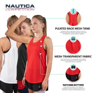 Nautica 3 Pack Mesh Workout Tank Tops for Women Active Athletic Gym Workout Running Exercise Yoga Dry-Fit Fabric