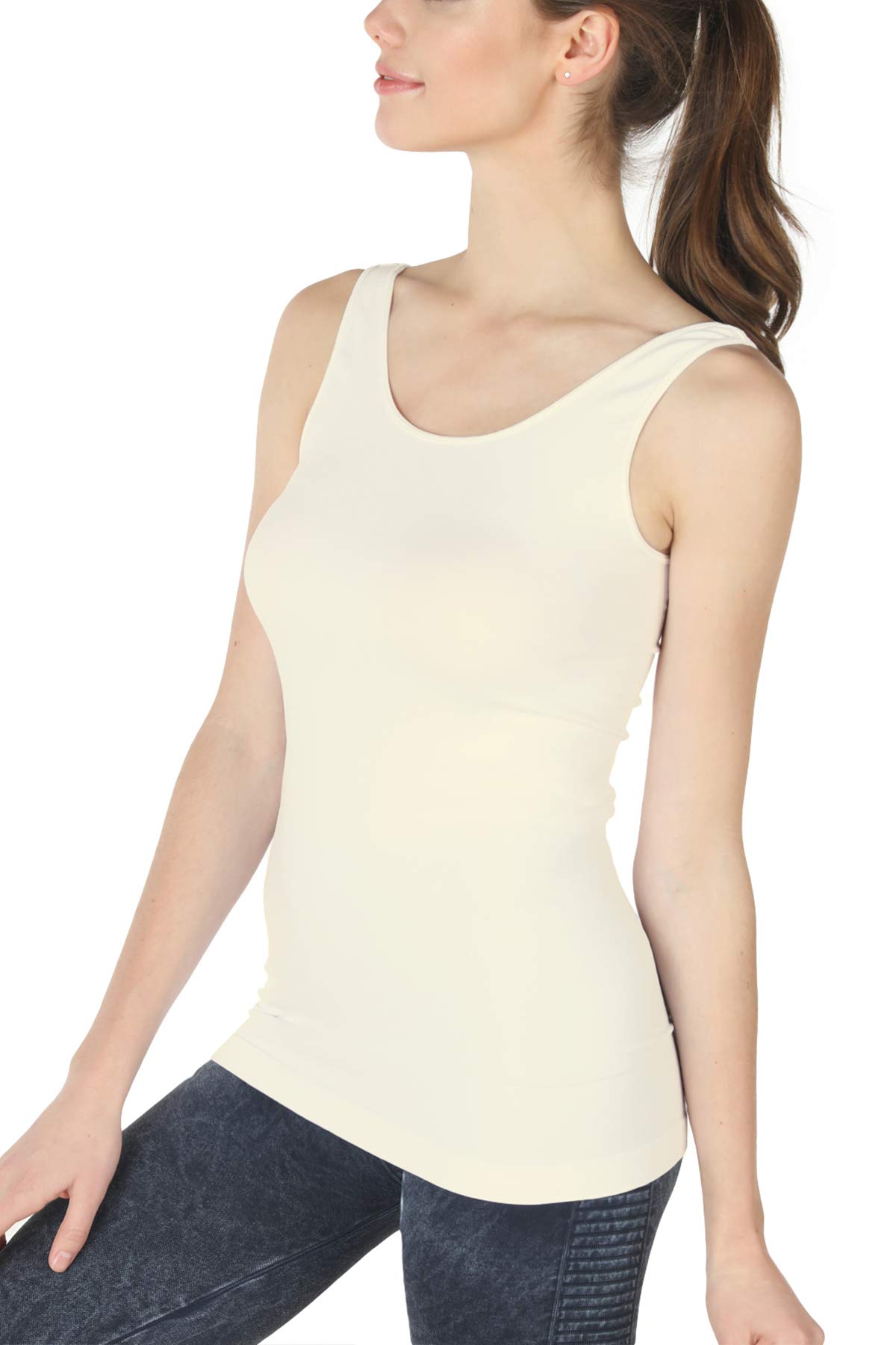 NIKIBIKI Women Seamless Premium Classic Tank Top, Made in U.S.A, One Size (Ivory)