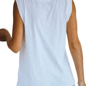 Women's Summer Sleeveless Tank Top Loose Fit Casual Crew Neck T Shirts Basic Tee Tops White