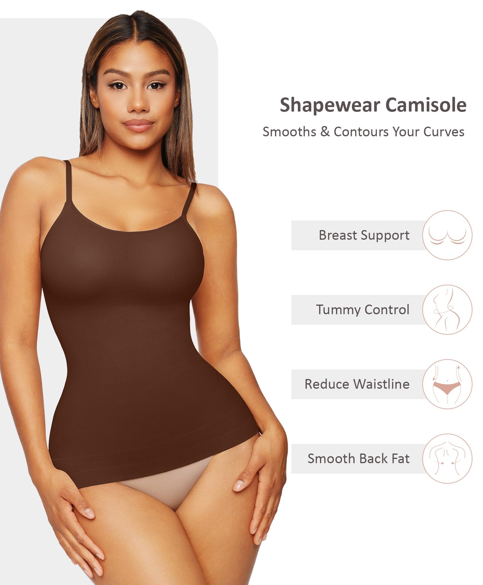 FeelinGirl Women's Compression Tank Top Seamless Body Shaper Camisole Shapewear Tank Tops for Women Brown L