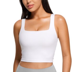 crz yoga butterluxe womens square neck longline sports bra - workout crop tank tops padded with built in shelf yoga bra white medium