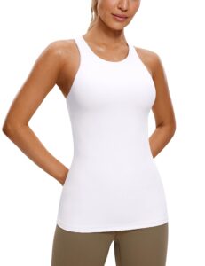 crz yoga butterluxe womens racerback high neck tank top - with built in bra workout padded yoga athletic camisole white medium