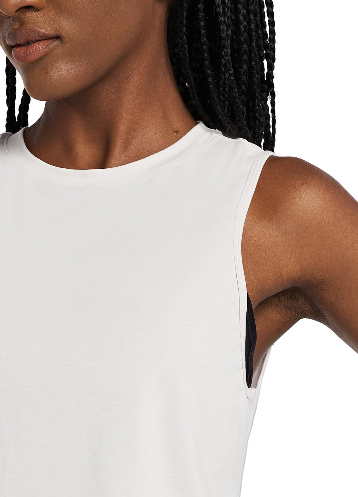 BALEAF Workout Tops for Women Crop Tank Top Quick Dry Athletic Gym Exercise Sleeveless Shirts Muscle Yoga Loose Fit White S