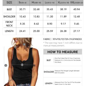 BTFBM Women's Summer Ribbed Tank Tops Crew Neck Button Down Slim Fit Basic Sleeveless Tunic Blouse Casual Henley Shirts(Sleeveless Black, Medium)