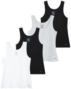 lucky brand women's tank top - 4 pack stretch cotton scoop neck sleeveless t-shirt (s-xl), size medium, black/grey/black/white